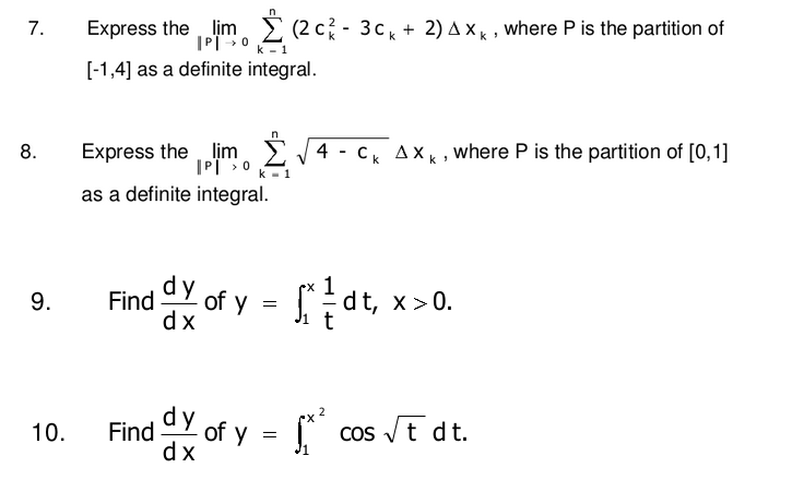 Solved Express the lim_|P| rightarrow 0 sigma^n_k - 1 (2 | Chegg.com