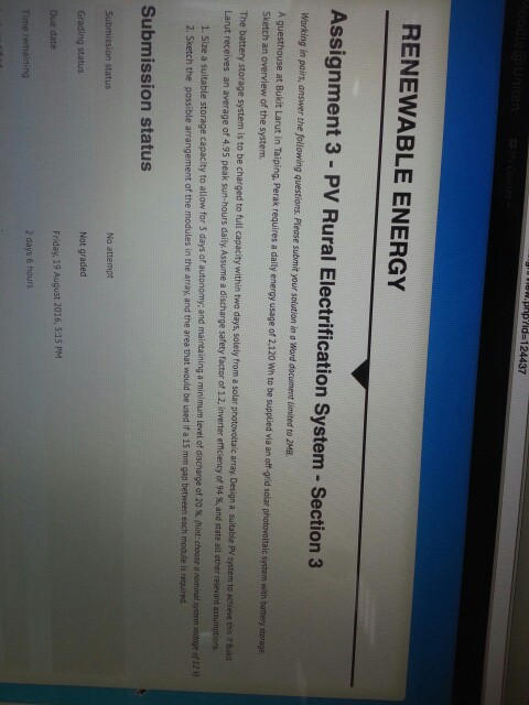 Solved TIWppPid-124437 RENEWABLE ENERGY Assignment 3 - PV | Chegg.com