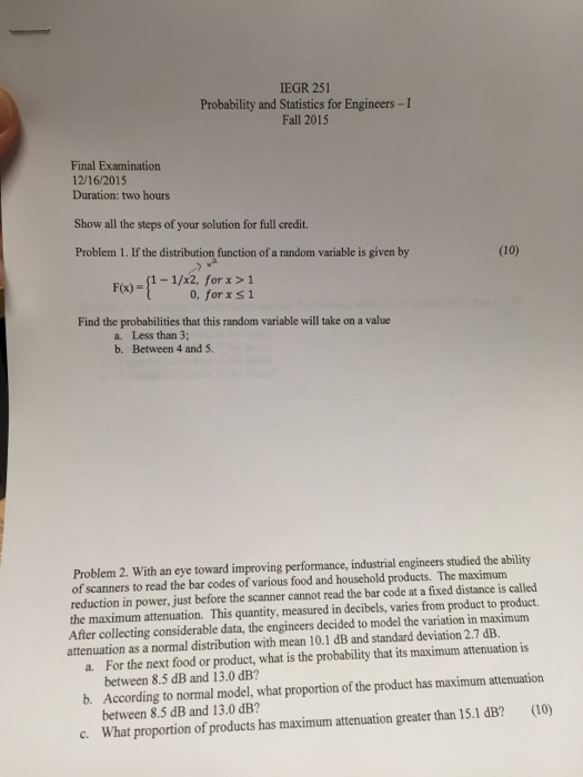 Solved If The Distribution Function Of A Random Variable Is