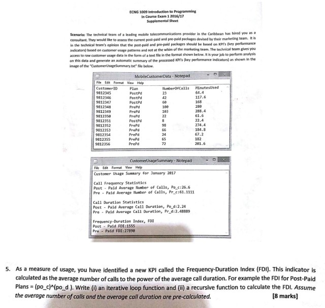 Solved Ecng 1009 Introduction To Programming Scenario The