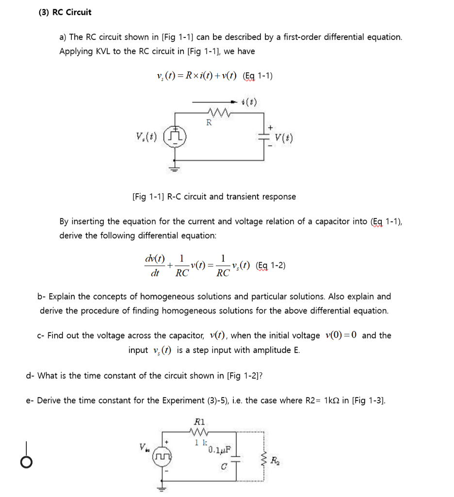 Solved 3 Rc Circuit A The Rc Circuit Shown In [fig 1 1]