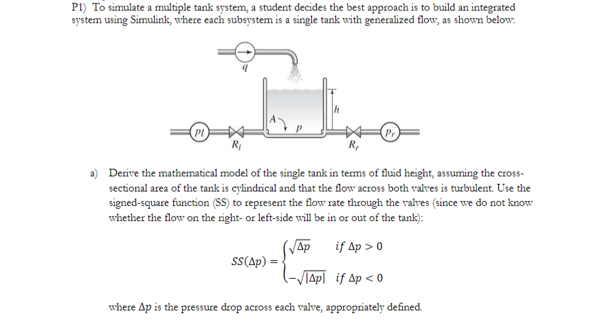 P1) To simulate a multiple tank system, a student | Chegg.com