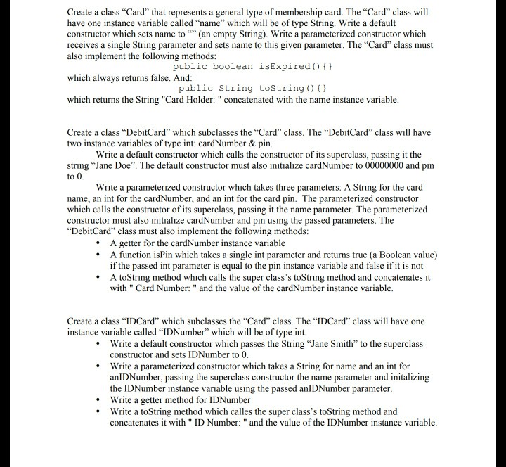 Create a class "Card" that represents a general type | Chegg.com