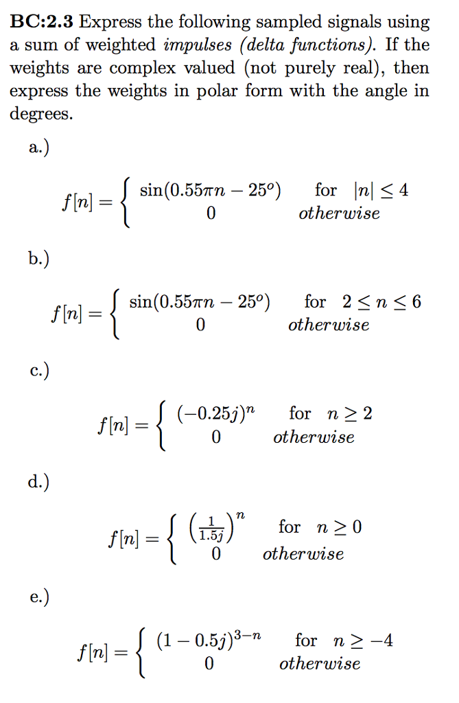Solved Express the following sampled signals using a sum of | Chegg.com