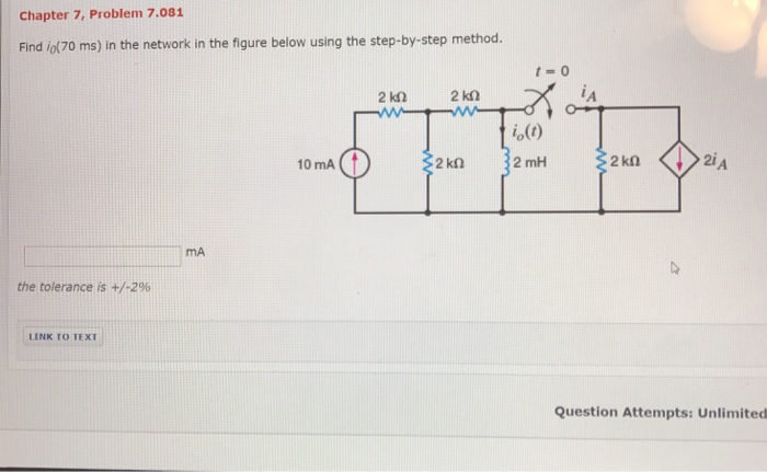 Solved Find i_o (70 ms) in the network in the figure below | Chegg.com
