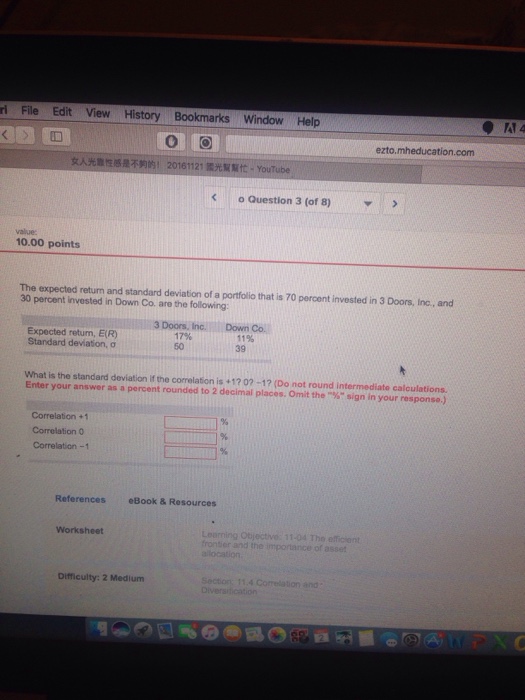 Solved The Expected Return And Standard Deviation Of A