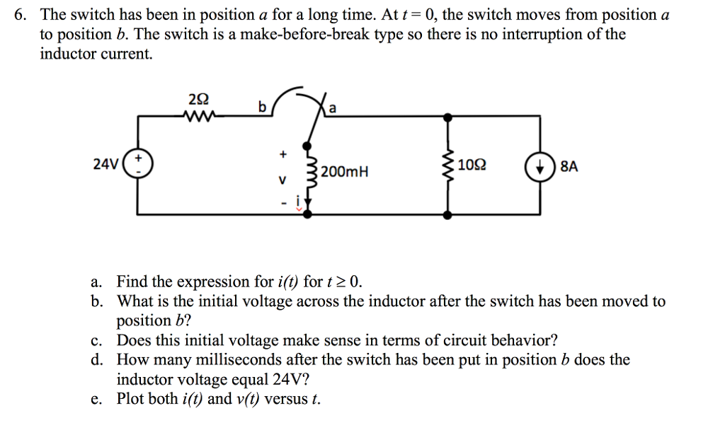 Solved The switch has been in position a for a long time. At | Chegg.com
