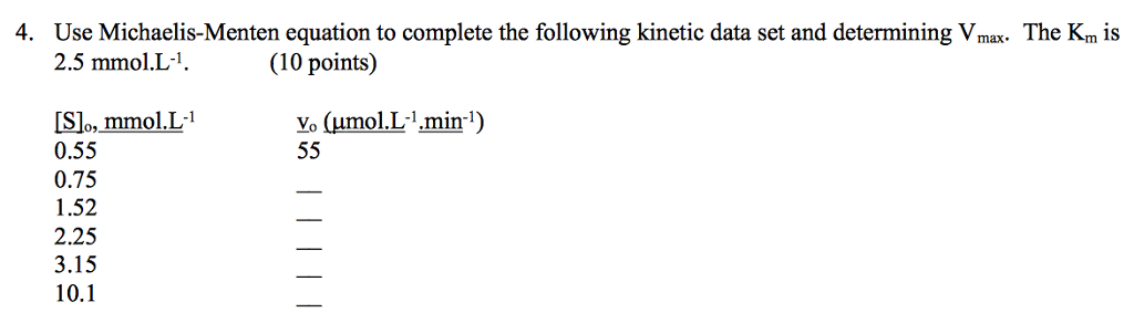 Solved Use Michaelis Menten Equation To Complete The
