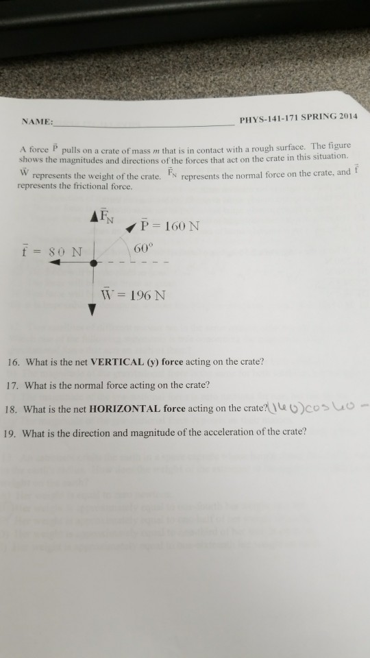 Solved NAME: PHYS-141-171 SPRING 2014 A force P pulls on a | Chegg.com