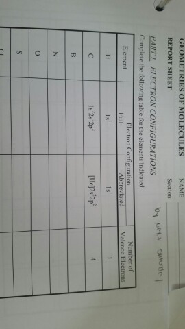 Solved GEOMETRIES OF MOLECULES NAME REPORT SHEET Section | Chegg.com