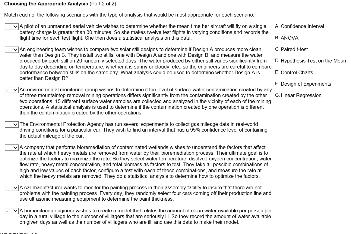 Solved Choosing the Appropriate Analysis (Part 2 of 2) Match | Chegg.com