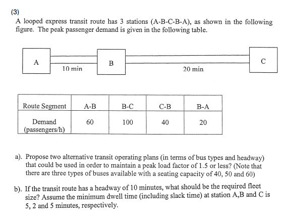Solved A looped express transit route has 3 stations | Chegg.com
