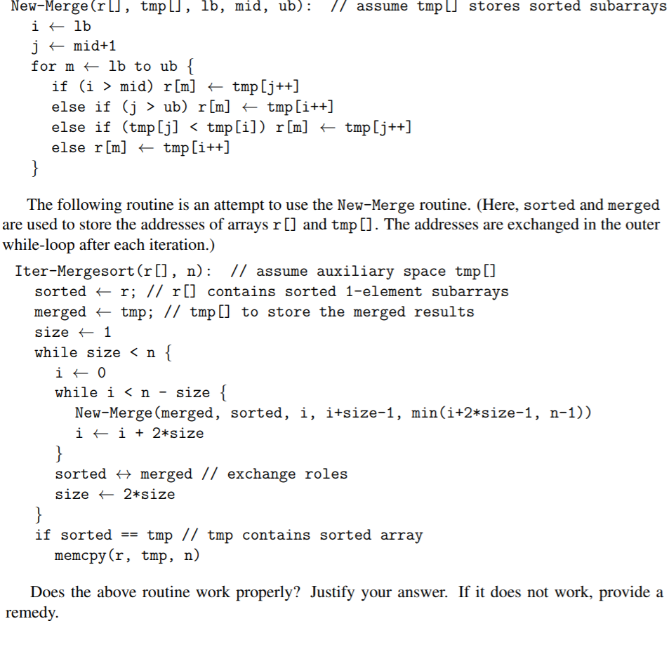 New-Merge(rl], tmpL], 1b, mid, ub): // assume tmpLl | Chegg.com