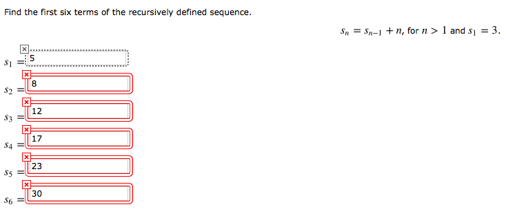 Solved Find the first six terms of the recursively defined | Chegg.com