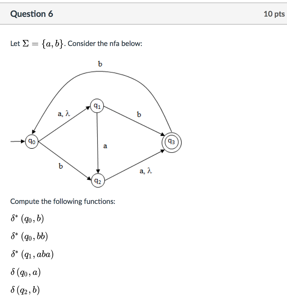 Solved Let sigma = {a, b}. Consider the nfa below: Compute | Chegg.com