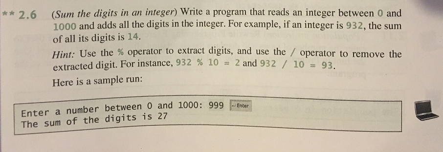 Solved 2.6 (Sum the digits in an integer) Write a program | Chegg.com