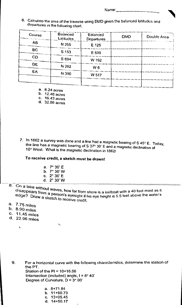 Solved Name Calcuiate the area of the traverse using DMD | Chegg.com