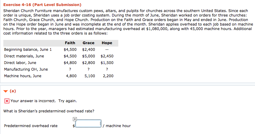 Solved Exercise 4-16 (Part Level Submission) Sheridan Church | Chegg.com