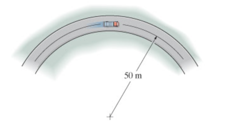 Solved The truck travels along a circular road that has a | Chegg.com