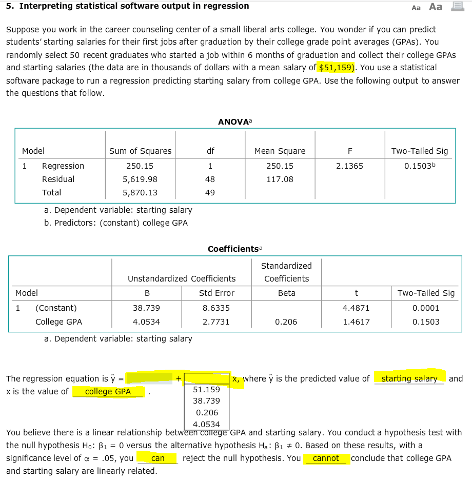 Solved 5. Interpreting statistical software output in | Chegg.com