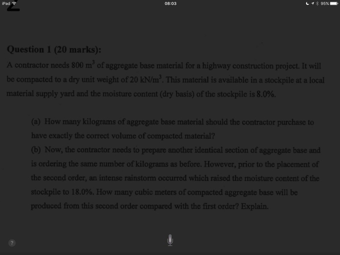 Solved A contractor needs 800 m^3 of aggregate base material | Chegg.com