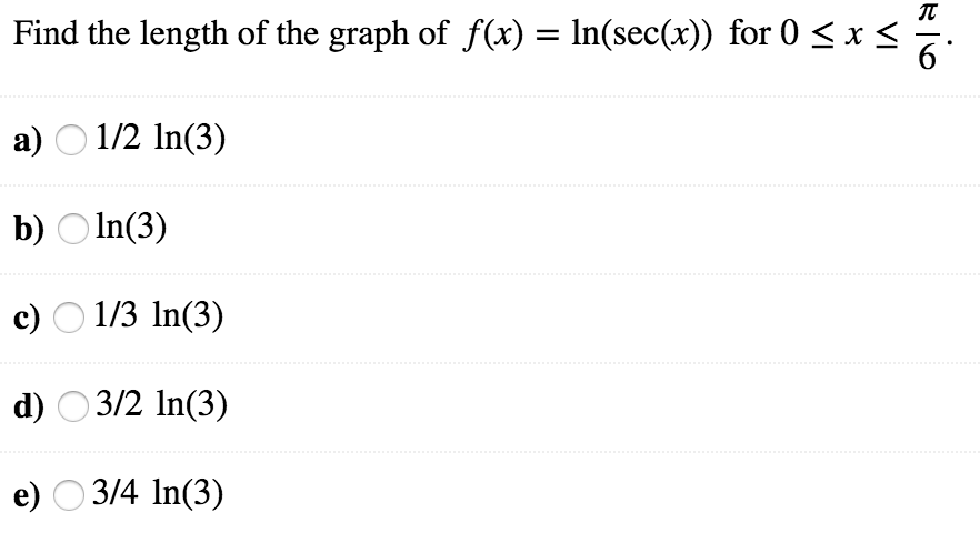 Solved Find the length of the graph of f(x) = ln(sec(x)) for | Chegg.com