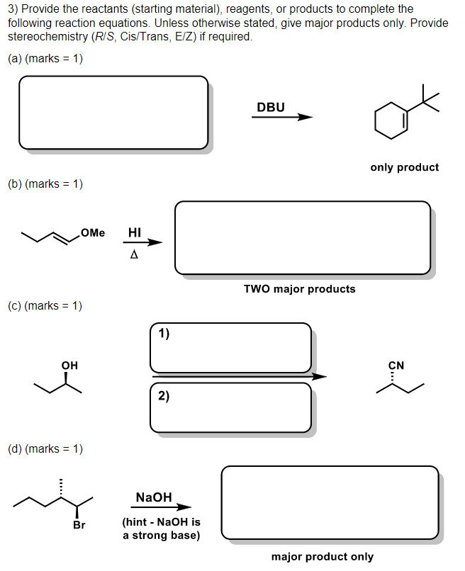 Solved 3) Provide the reactants (starting material), | Chegg.com
