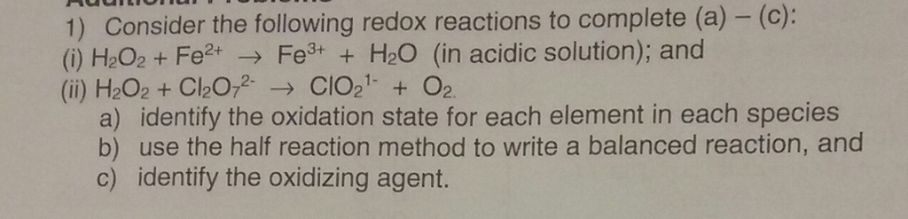 Solved 1) Consider the following redox reactions to complete | Chegg.com