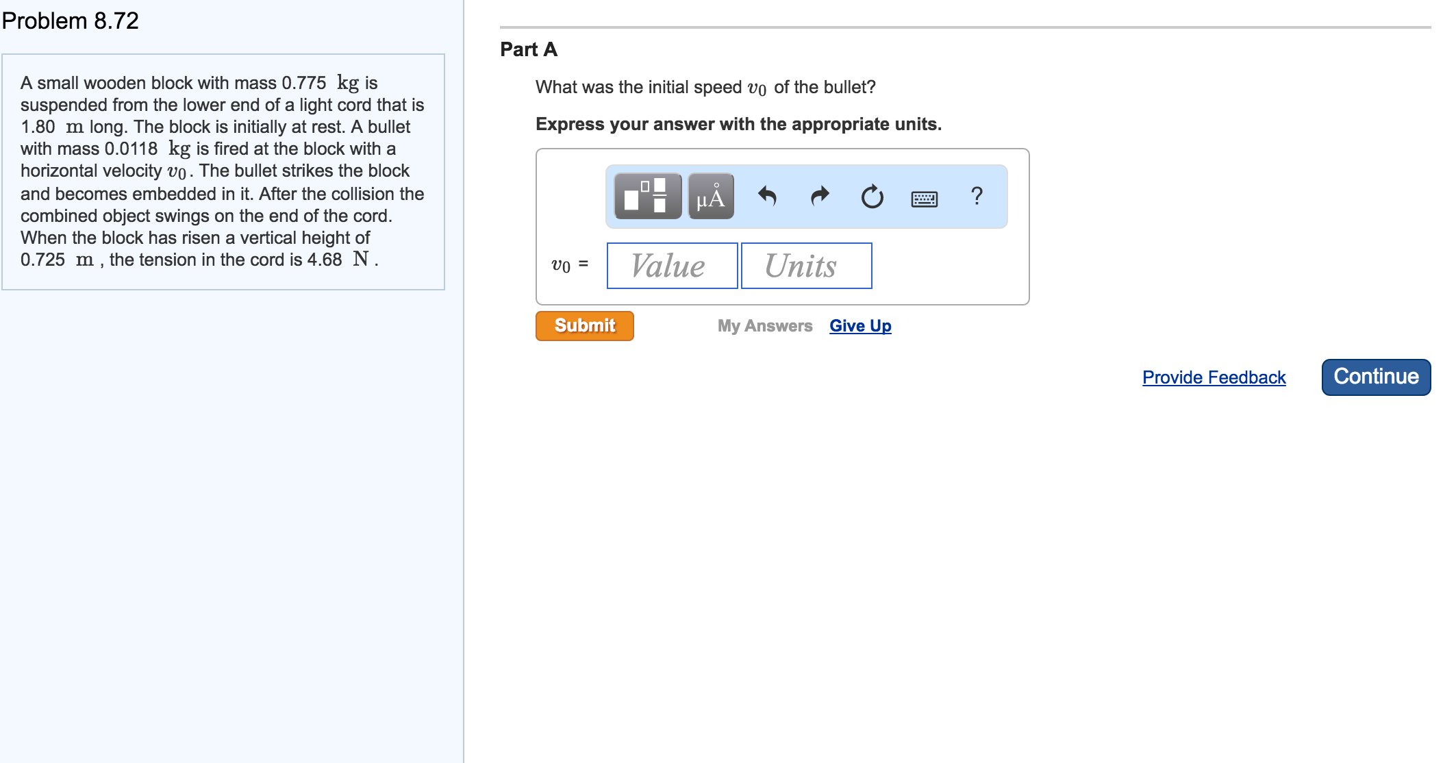 Solved A small wooden block with mass 0.775 kg is suspended | Chegg.com