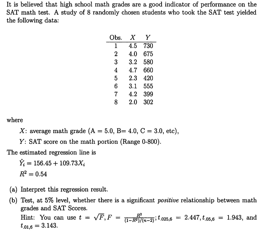 Solved It is believed that high school math grades are a | Chegg.com