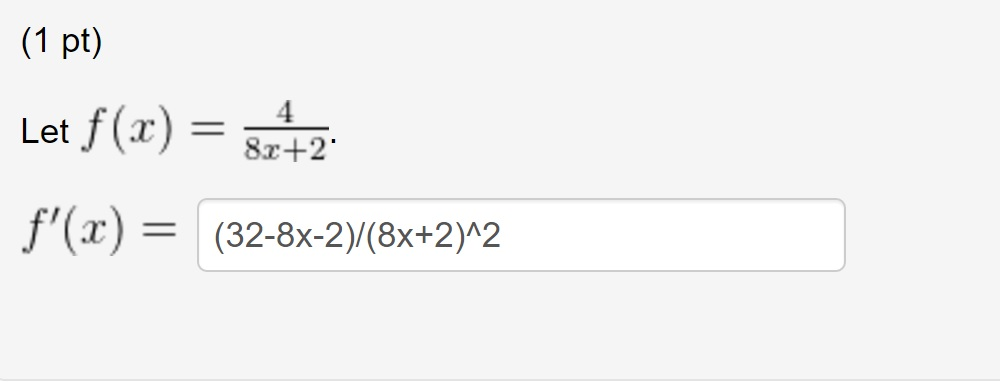 Solved Let f(x) = 4/8x + 2. f'(x) = | Chegg.com Solved Let f(x) = 4/8x + 2. f'(x) = | Chegg.com