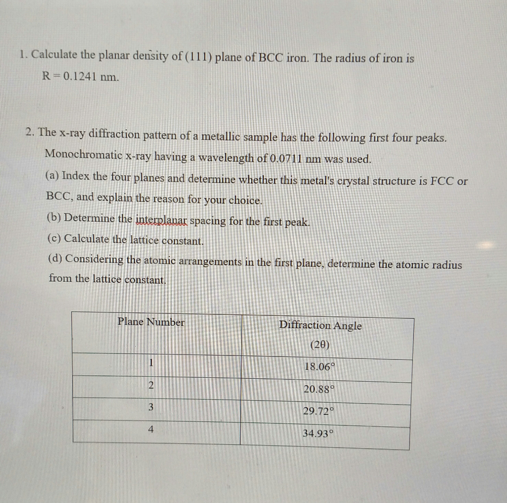 Solved 1. Calculate the planar density of (111) plane of BCC | Chegg.com Solved 1. Calculate the planar density of (111) plane of BCC | Chegg.com