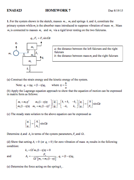 1. For the system shown in the sketch, masses 1 m , | Chegg.com