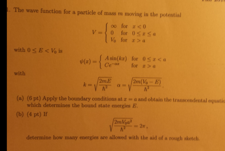 Solved The wave function for a particle of mass m moving the | Chegg.com