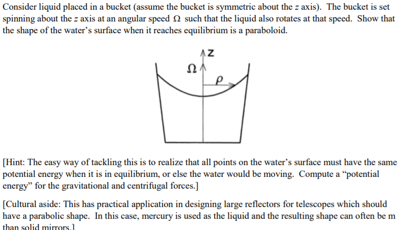 Solved Consider liquid placed in a bucket (assume the bucket | Chegg.com