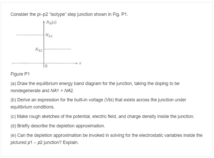 Solved Consider the pl-p2 "isotype" step junction shown in | Chegg.com