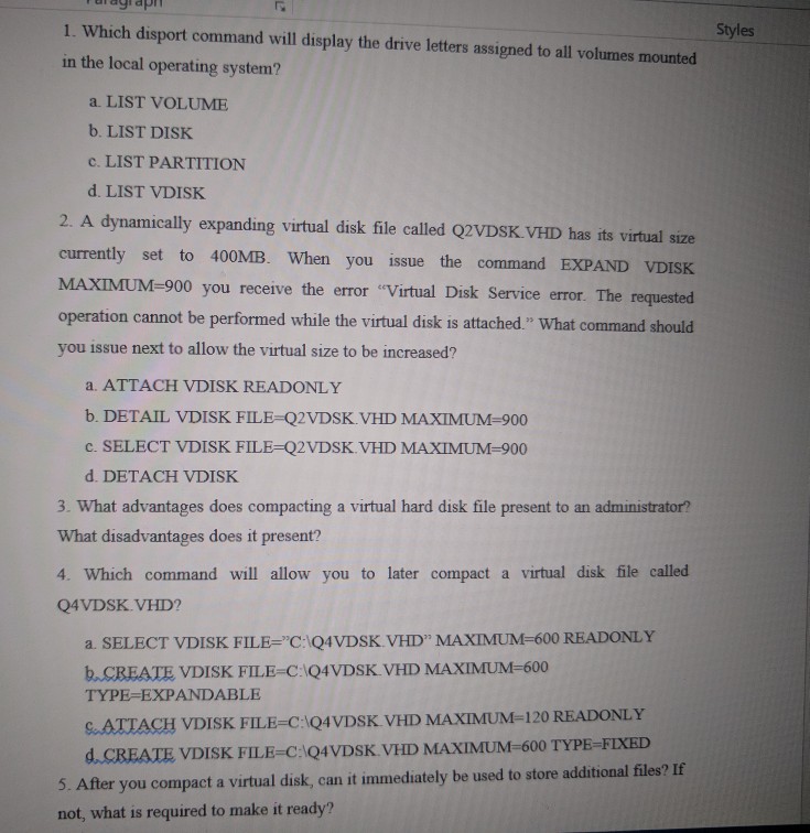 Solved aglapn Styles 1. Which disport command will display | Chegg.com