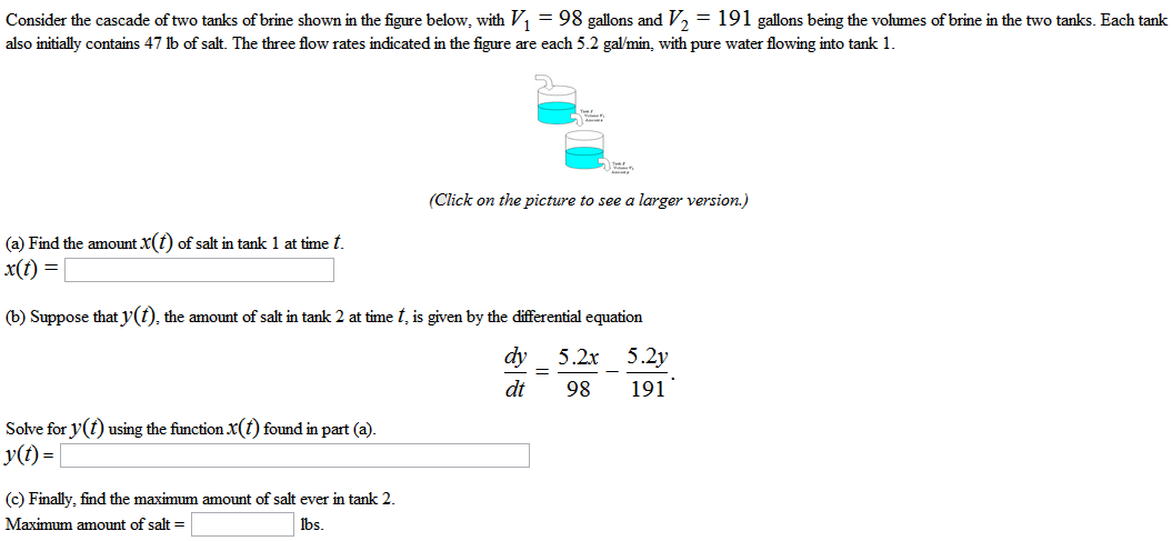 Consider the cascade of two tanks of brine shown in | Chegg.com