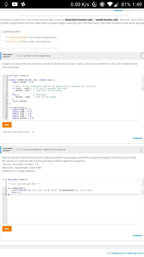 Solved 0.00 K/s E (O、 81% 1:49 A function's statements may | Chegg.com