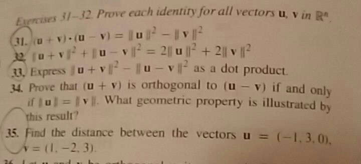 Solved Prove each identify for all vectors U, v in R^n. 31. | Chegg.com