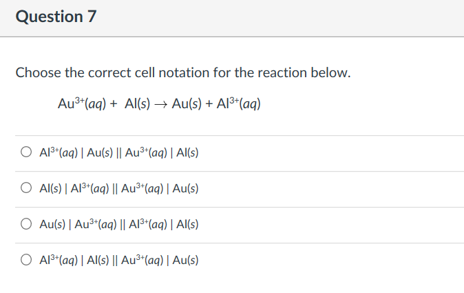 Solved Question 7 Choose the correct cell notation for the | Chegg.com