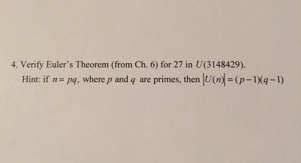 Verify Euler's Theorem (from Ch. 6) for 27 in | Chegg.com
