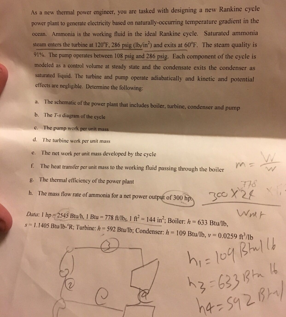 Solved As a new thermal power engineer, you are tasked with | Chegg.com