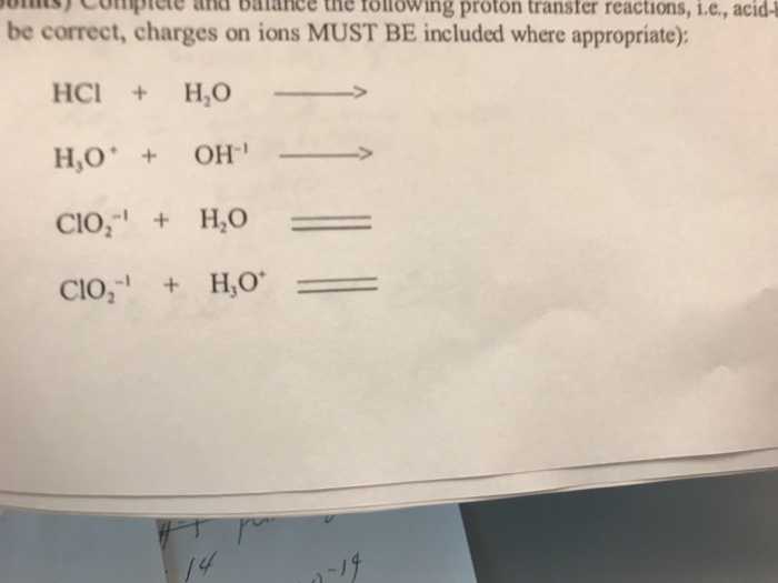 Solved Complete and balance the following proton transfer | Chegg.com