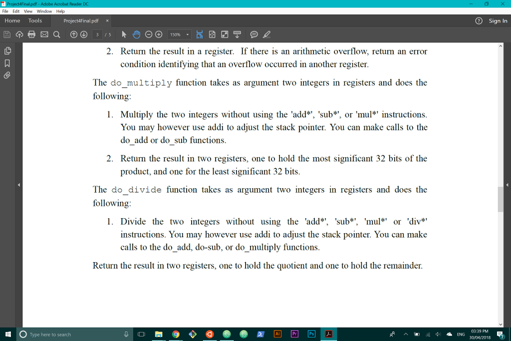 Solved For a Computer Architecture and Organization class, | Chegg.com