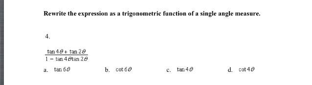 Solved Rewrite the expression as a trigonometric function of | Chegg.com