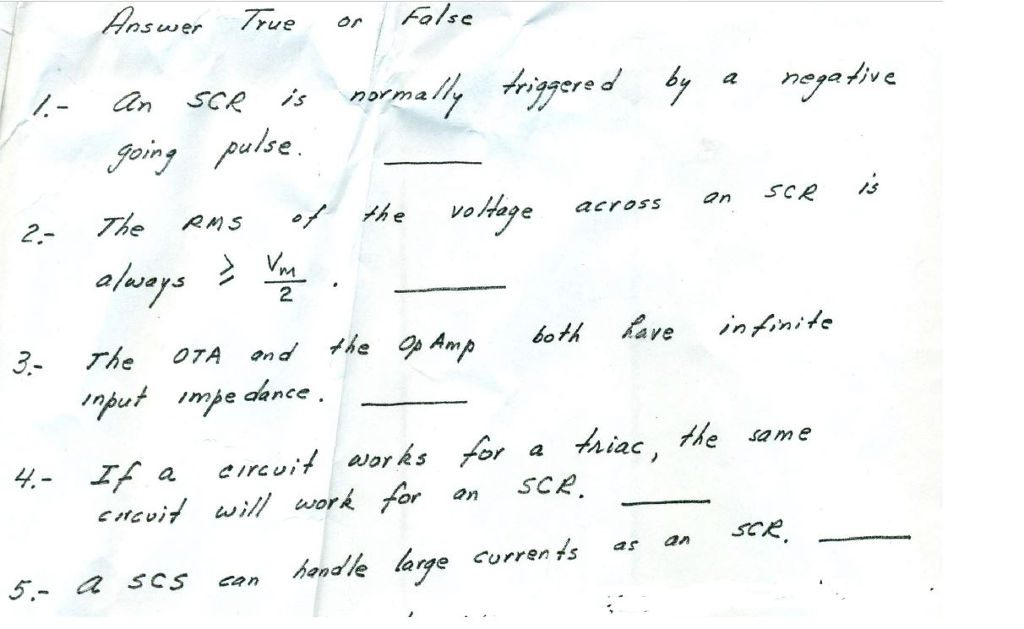 Solved Answer True or false 1. an SCR is normally triggered | Chegg.com