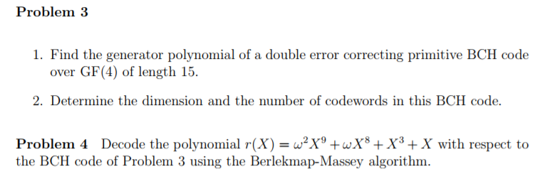 Problem 3 1 Find The Generator Polynomial Of A