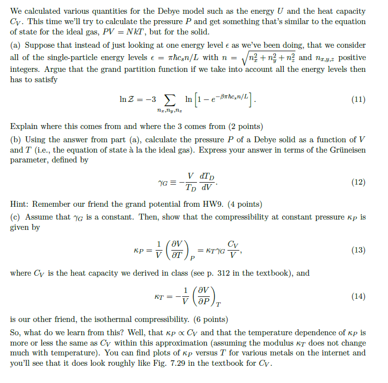 We calculated various quantities for the Debye model | Chegg.com
