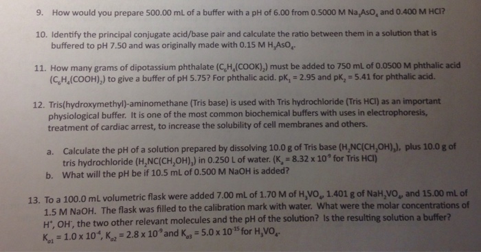 Solved How would you prepare 500.00 mL of a buffer with a pH | Chegg.com